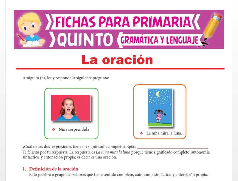 Clasificación de las Oraciones para Quinto Grado de Primaria